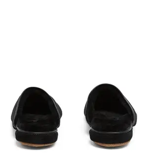 Derek Rose Suede Douglas Slippers With Sheepskin Lining - Black