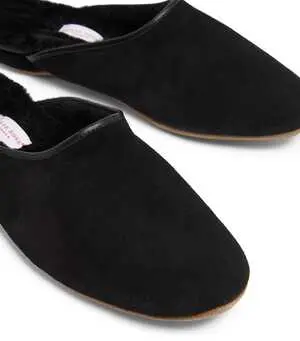 Derek Rose Suede Douglas Slippers With Sheepskin Lining - Black