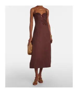 Farm Rio Appliqué Linen Midi Dress