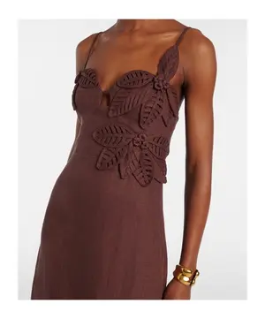 Farm Rio Appliqué Linen Midi Dress