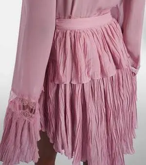 Blumarine Plissé Tiered Georgette Miniskirt