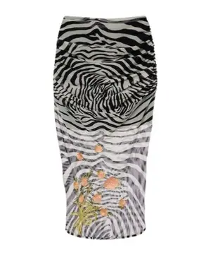 Blumarine Printed Sheer Mesh Midi Skirt
