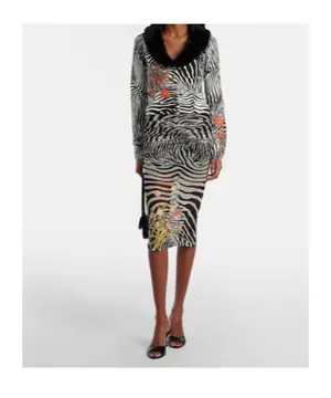 Blumarine Printed Sheer Mesh Midi Skirt