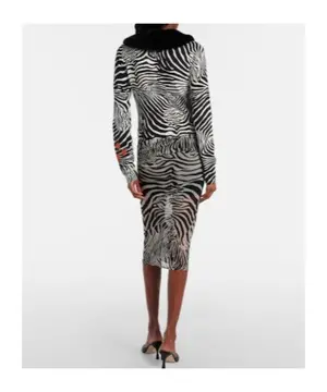 Blumarine Printed Sheer Mesh Midi Skirt
