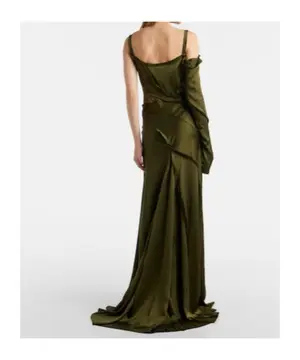 Blumarine Asymmetrical Lace-trimmed Satin Gown