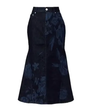 Erdem Floral Flared Denim Midi Skirt
