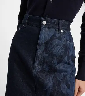 Erdem Floral Flared Denim Midi Skirt