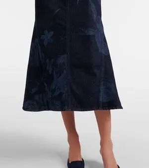 Erdem Floral Flared Denim Midi Skirt