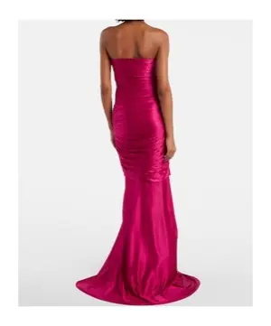 Balmain Draped Ruffled Satin Bustier Gown