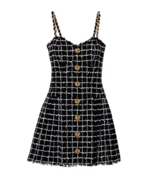 Balmain Chain-detail Checked Tweed Minidress - Black