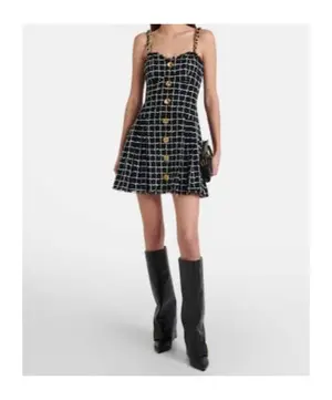 Balmain Chain-detail Checked Tweed Minidress