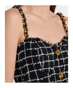 Balmain Chain-detail Checked Tweed Minidress