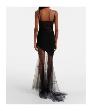 NENSI DOJAKA Asymmetric Draped Sheer Maxi Dress
