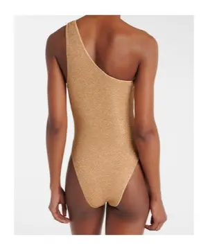 Oseree Embellished One-shoulder Lamé Swimsuit