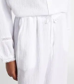 Velvet By Graham & Spencer Cotton Muslin Wide-leg Pants With Lace Trim