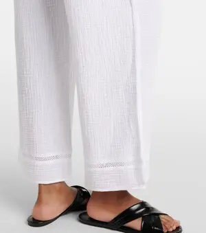 Velvet By Graham & Spencer Cotton Muslin Wide-leg Pants With Lace Trim