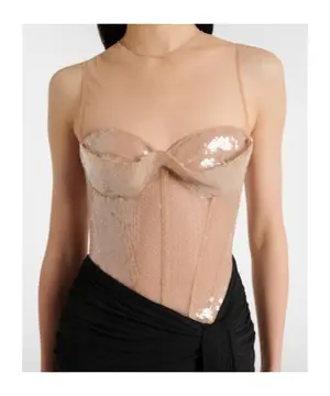 David Koma Sequined Paneled Bustier Gown