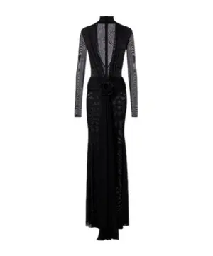 David Koma Floral-appliqué Mesh Gown - Black