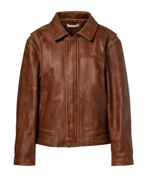 JACQUES WEI Long-sleeved Leather Jacket - Brown