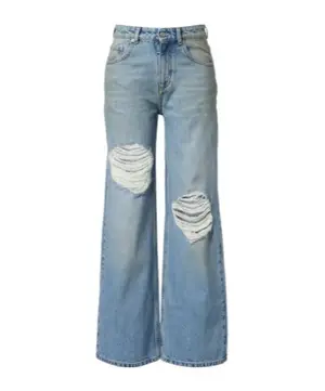AREA Distressed Embellished Wide-leg Jeans - Blue