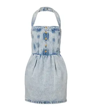 PATOU Halterneck Denim Minidress - Gray