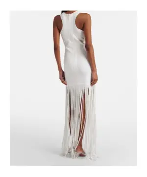 David Koma Fringed Ribbed-knit Maxi Dress