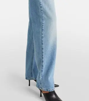 AREA Distressed Embellished Wide-leg Jeans
