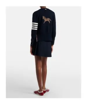 Thom Browne Pleated Striped Wool Miniskirt