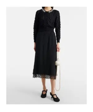 Simone Rocha Lace-trimmed Crêpe De Chine Midi Skirt