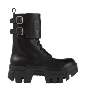 Balenciaga Bulldozer Debossed Leather Combat Boots