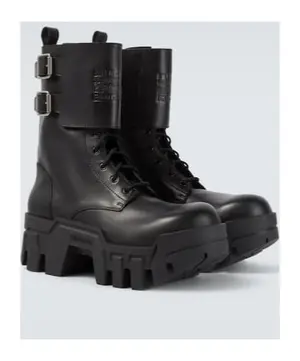 Balenciaga Bulldozer Debossed Leather Combat Boots