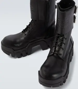 Balenciaga Bulldozer Debossed Leather Combat Boots