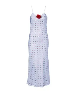 RODARTE Floral-appliqué Printed Silk Slip Dress - Blue