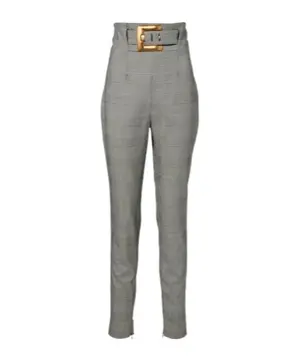 Balmain Prince Of Wales Wool-blend Slim Pants - Gray