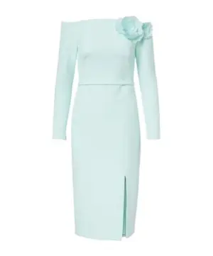 SAFIYAA LONDON Jay Floral-appliqué Crêpe Midi Dress - Blue