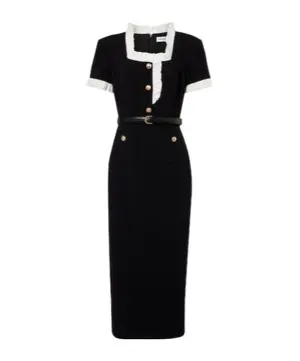 SELF-PORTRAIT Tie-waist Crepe Midi Dress - Black
