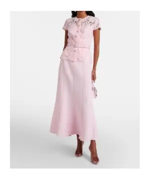 SELF-PORTRAIT Lace-up Lace Crepe Midi Dress