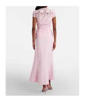 SELF-PORTRAIT Lace-up Lace Crepe Midi Dress