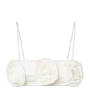 ADRIANA DEGREAS Floral-appliqué Cotton-blend Bandeau Top - White