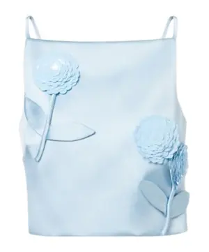 SELF-PORTRAIT Floral-appliqué Sequined Cropped Satin Top