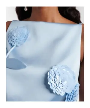 SELF-PORTRAIT Floral-appliqué Sequined Cropped Satin Top