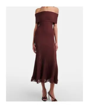 SELF-PORTRAIT Lace-trimmed Off-shoulder Midi Dress