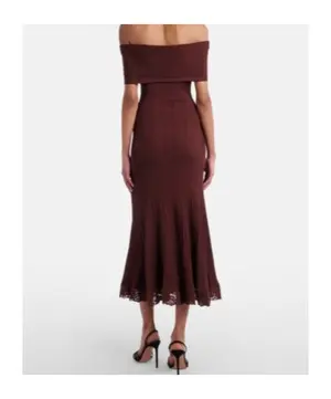 SELF-PORTRAIT Lace-trimmed Off-shoulder Midi Dress