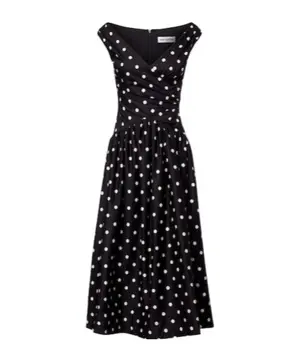 SELF-PORTRAIT Polka-dot Off-shoulder Cotton Midi Dress - Black