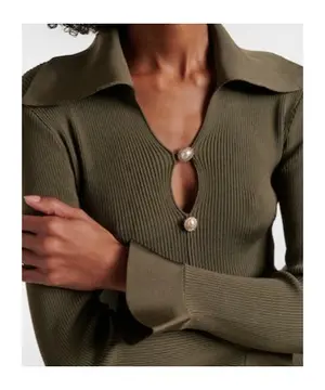 SELF-PORTRAIT Ribbed-knit Midi Dress