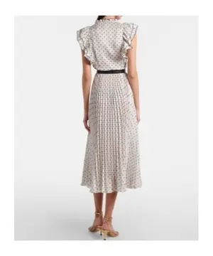 SELF-PORTRAIT Belted Polka-dot Pleated Midi Dress