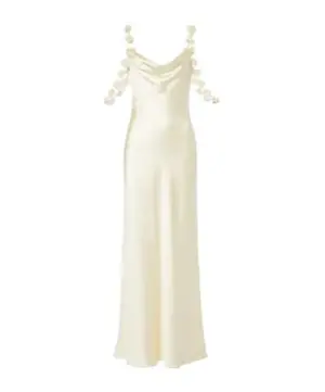 SELF-PORTRAIT Floral-appliqué Satin Maxi Dress - White
