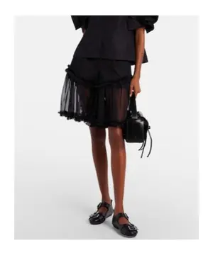 Comme Des Garçons Ruffled Tulle And Wool Shorts