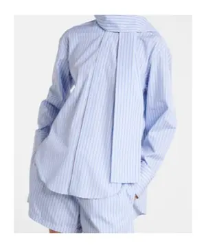 Plan C Scarf-detail Striped Cotton Shirt