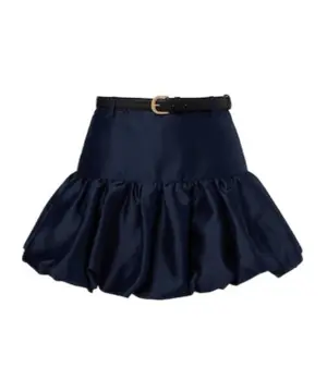 SELF-PORTRAIT Belted Taffeta Miniskirt - Black